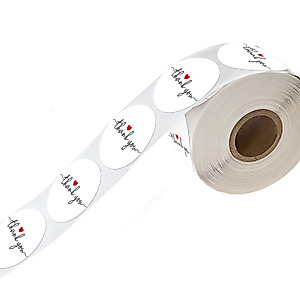 Thank You Stickers, 1.4 inches Circle Labels, 500 Modern Thank You Label Stickers with Red Heart, Wedding Thank You Stickers, Perfect for Bridal Showers, Small Business Boutique Bags.