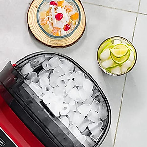 COSTWAY Countertop Ice Maker, Self-Cleaning Function, 26.5 LBS Ice Per Day, 9 Ice Cubes Ready in 6-13 Minutes, Fully Open, Portable Ice Machine with Ice Scoop, Basket for Kitchen Bar Office, Red