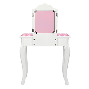 Kcelarec Kids Vanity Table and Chair Set with Mirror, Makeup Dressing Table with Drawer,Wooden Princess Makeup Table with Stool (Pink Dots)