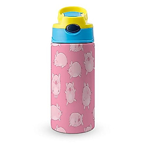 Thermos Cup 500Ml Cute Pigs Insulated Water Bottle With Straw For Sports And Travel 7.5x2.7 in