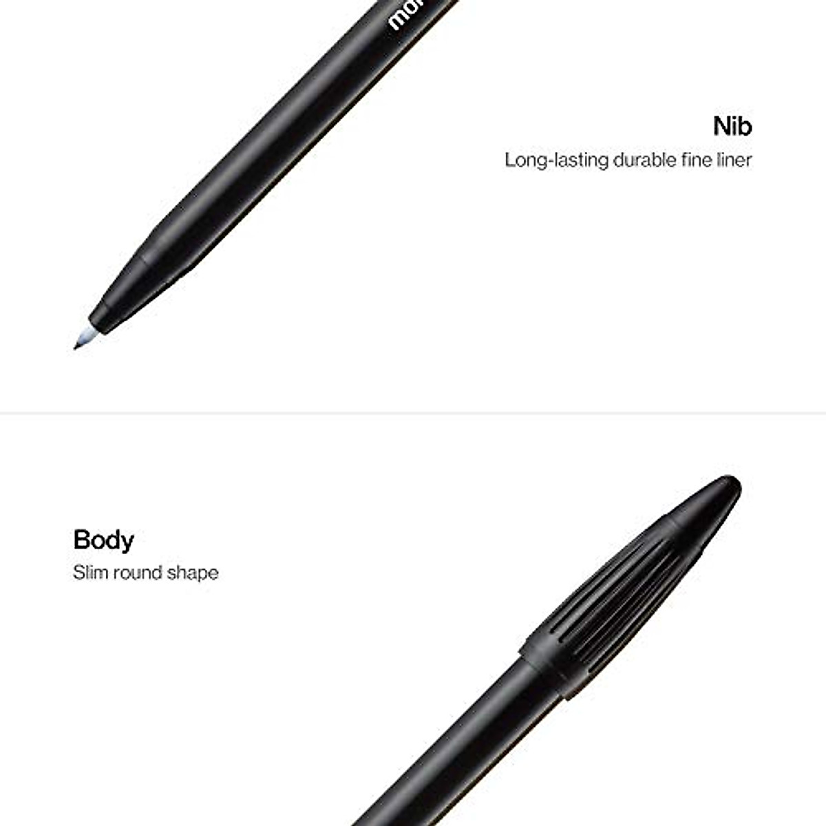 MONAMI Plus Pen 3000 Felt Tip Pens, Fine Point (0.4mm), Fine Liner, Writing/Journaling/Note Taking at home, school and office, Black, 12-Count