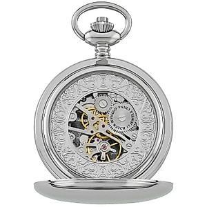 Gotham Men's Silver-Tone 17 Jewel Mechanical Double Cover Pocket Watch # GWC14050SA