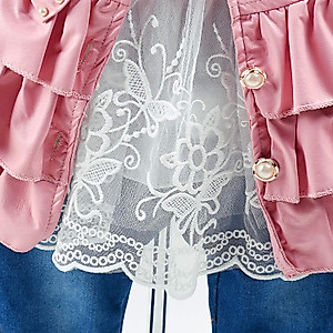 Peacolate 6M-4Y Baby Little Girls 3pcs Outfits Leather Hoodie Jacket Lace T-Shirt Denim Jeans(6-12M,Pink)