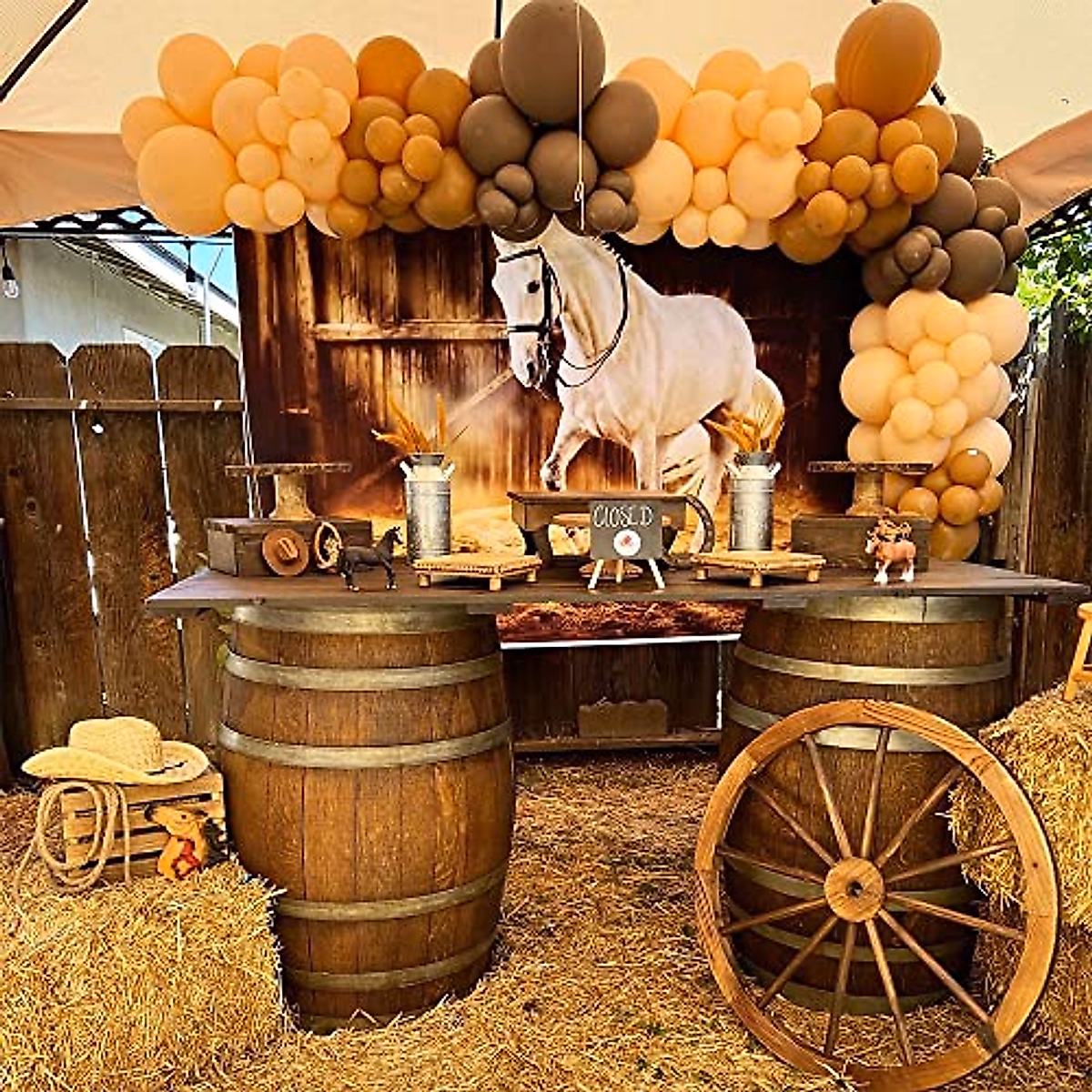 Western Cowboy Party Decorations,Horse Racing Balloon Arch Garland Kit,136PCS Black White Blush Brown Balloons for Derby Day Festival Farm Cow Wild Party Birthday Baby Shower Decor Supplies