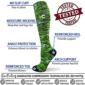 SunFeeling 6 Pairs Compression Socks for Women & Men Circulation - Best Support for Nurses,Running,Athletic,Sports,Small-Medium