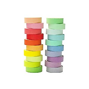 Baijixin Washi Tape Set 20 Rolls - 15mm Rainbow Colors Washi Masking Tape Decorative Tape for Bullet Journal, Planner, DIY Arts & Crafts, Scrapbooking, Gift Wrapping, Holiday Decoration