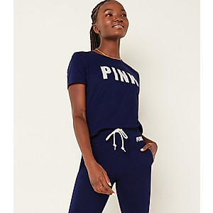 Victoria's Secret Women's Short Sleeve T-Shirt, Women T Shirt, Logo Navy, S