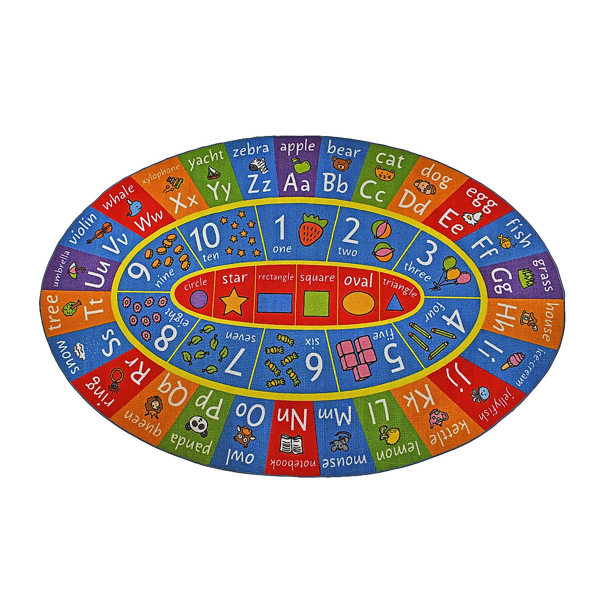 KC Cubs Playtime Collection ABC Alphabet, Numbers and Shapes Educational Learning & Game Area Oval Rug Carpet for Kids and Children Bedrooms and Playroom, Multicolor, 7' 8" x 9' 10'' (KCP010033-8x10)
