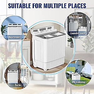 Superday Portable Washer and Dryer, 17.6LBS Small Washing Machine and Spin Dryer Combo, Compact Mini Twin Tub Washing Machine for Apartment, Dorms, RV, Camping, Laundry, College Rooms, Grey