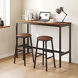 MAHANCRIS Bar Stools, 24.8 Inch PU Upholstered Breakfast Stools, Set of 2 Round Bar Chairs with Footrest, Bar Height Stools with Footrest, for Restaurant, Kitchen, Bar Counter, Rustic Brown BAHF02R01