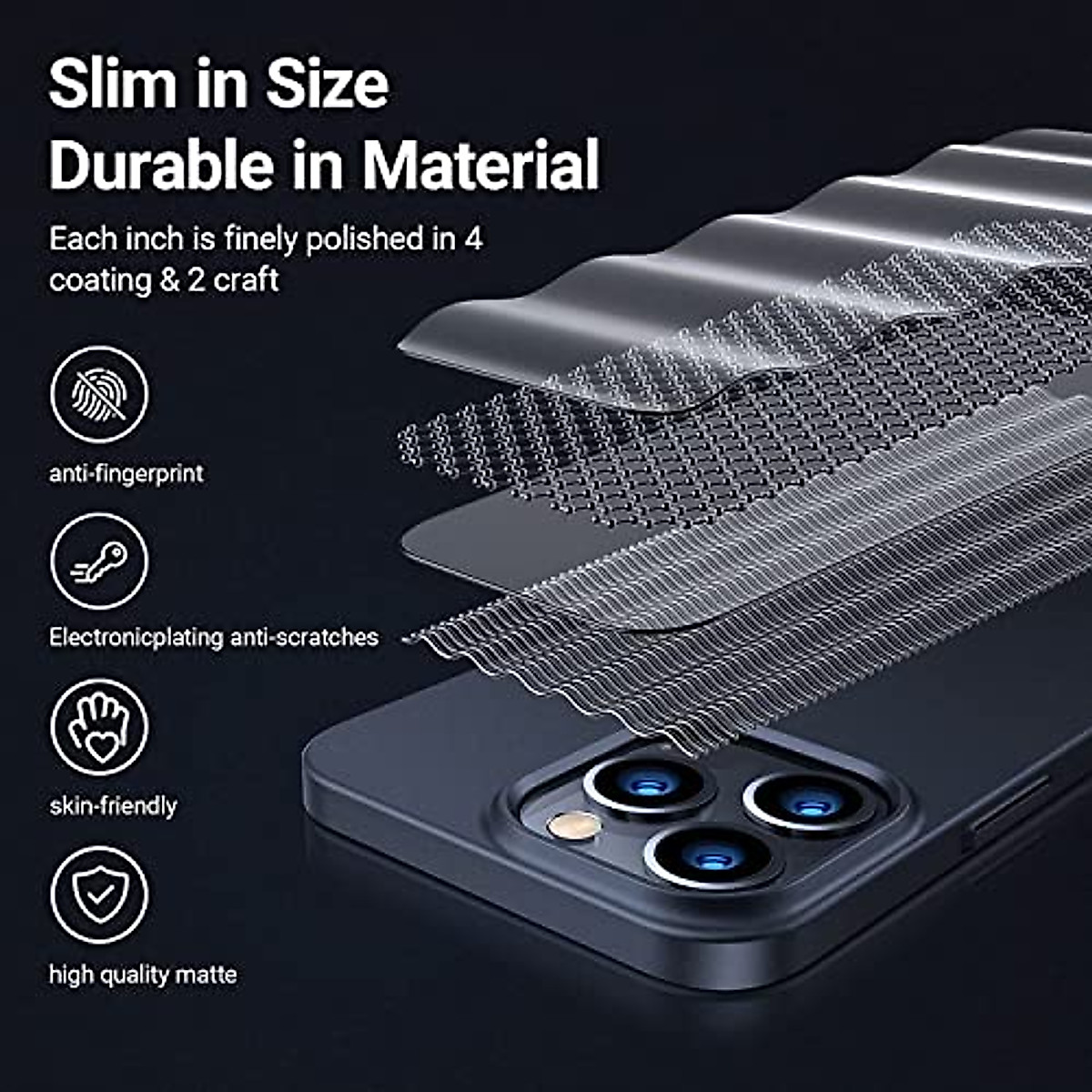 TORRAS Slim Fit for iPhone 13 Pro Case 6.1 Inch, Never Yellowing, Ultra Thin for iPhone 13 Pro Phone Case Super Lightweight Matte Hard PC Slim Thin Case Protective, Space Black