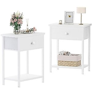 KAI-ROAD White Nightstands Set of 2, Small Night Stand with Drawer End Table for Bedroom, Dorm, Modern