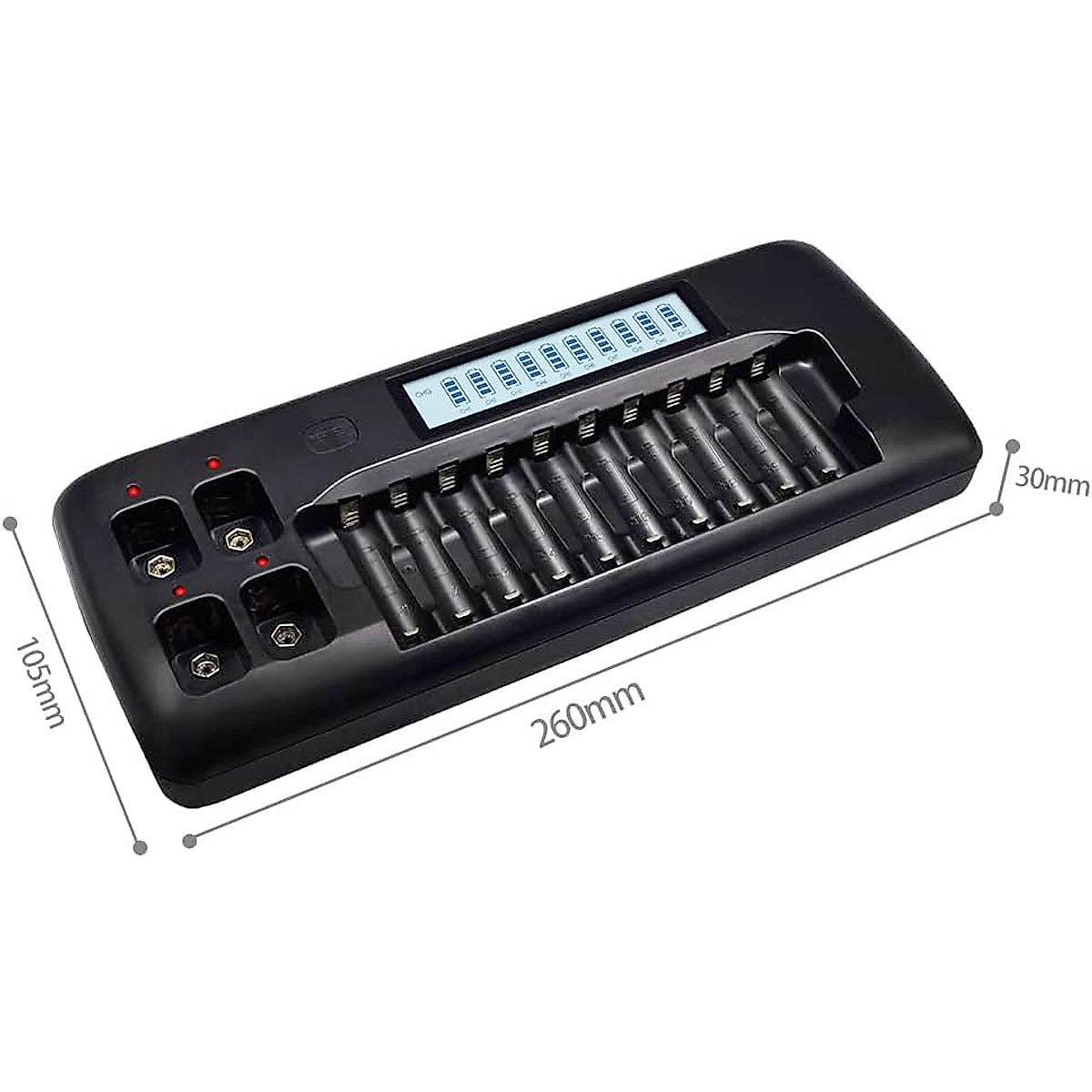 CITYORK 10+4 Bay Smart LCD Universal Battery Charger for Rechargeable AA AAA NIMH/NICD & 9V NIMH/NICD/Lion Rechargeable Batteries, Fast Charging