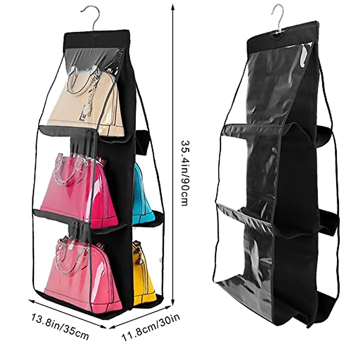 Geboor Hanging Handbag Organizer Dust-Proof Storage Holder Bag Wardrobe Closet for Purse Clutch with 6 Larger Pockets Black(1Pcs)