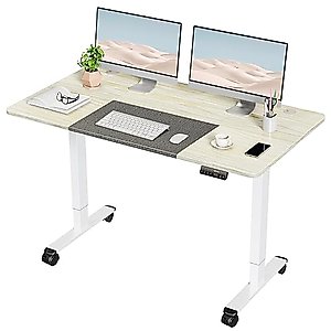 WOKA 55 x 28 Inch Electric Standing Desk, Height Adjustable Stand Up Desk, Sit Stand Desk with Memory Controllers, Adjustable Desks for Home Office with White and Grey Top and White Frame