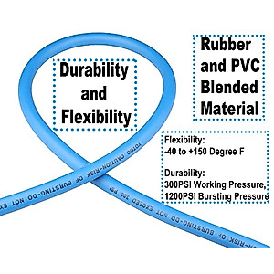 YOTOO Hybrid Air Hose, 1/4-Inch by 50-Feet 300 PSI Heavy Duty Air Compressor Hose, Lightweight, Kink Resistant, All-Weather Flexibility with 1/4-Inch Industrial Air Fittings and Bend Restrictors, Blue