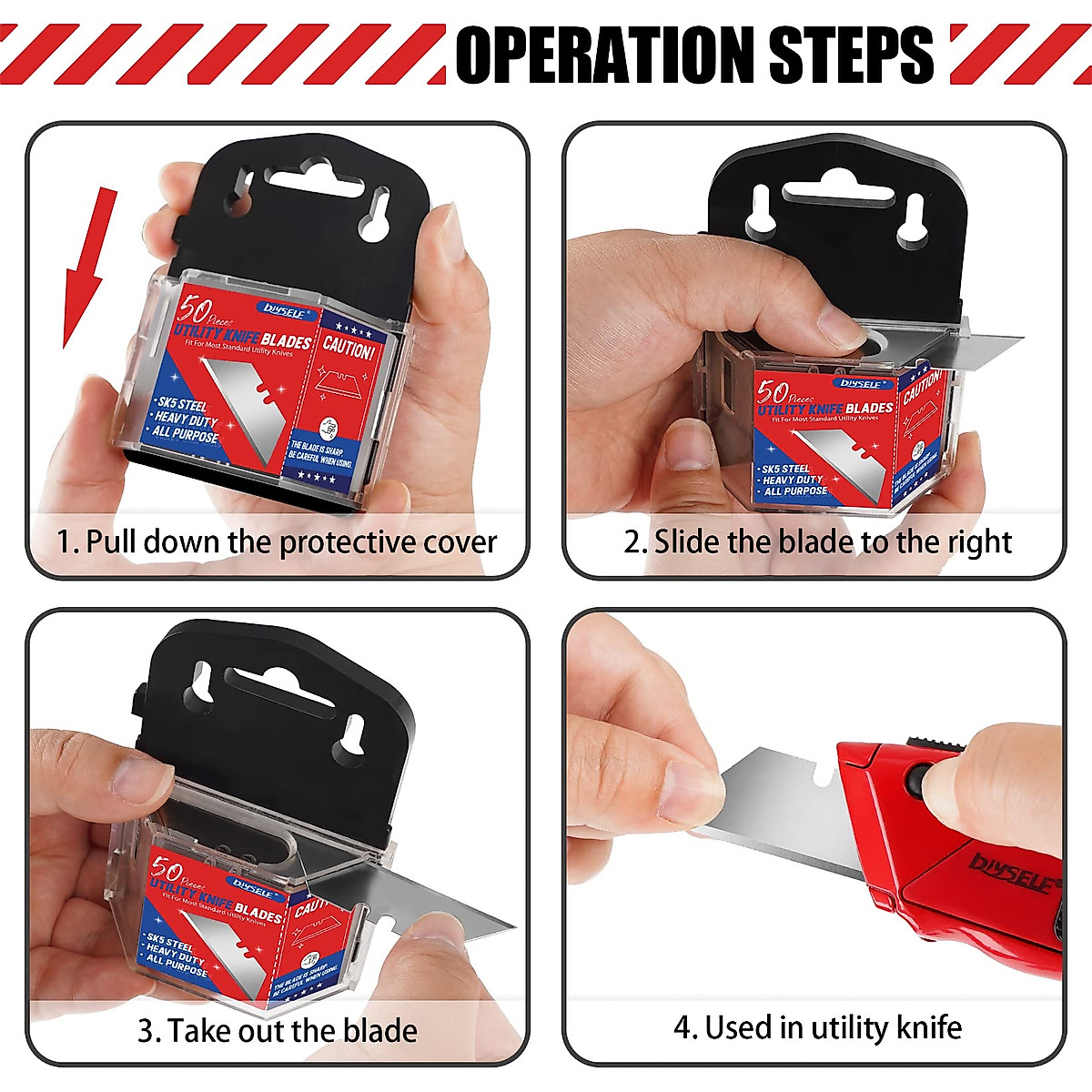 DIYSELF 50 Pack Utility Knife Blades with 8 Pack Box Cutter Retractable Heavy Duty, Box Cutters for Cardboard