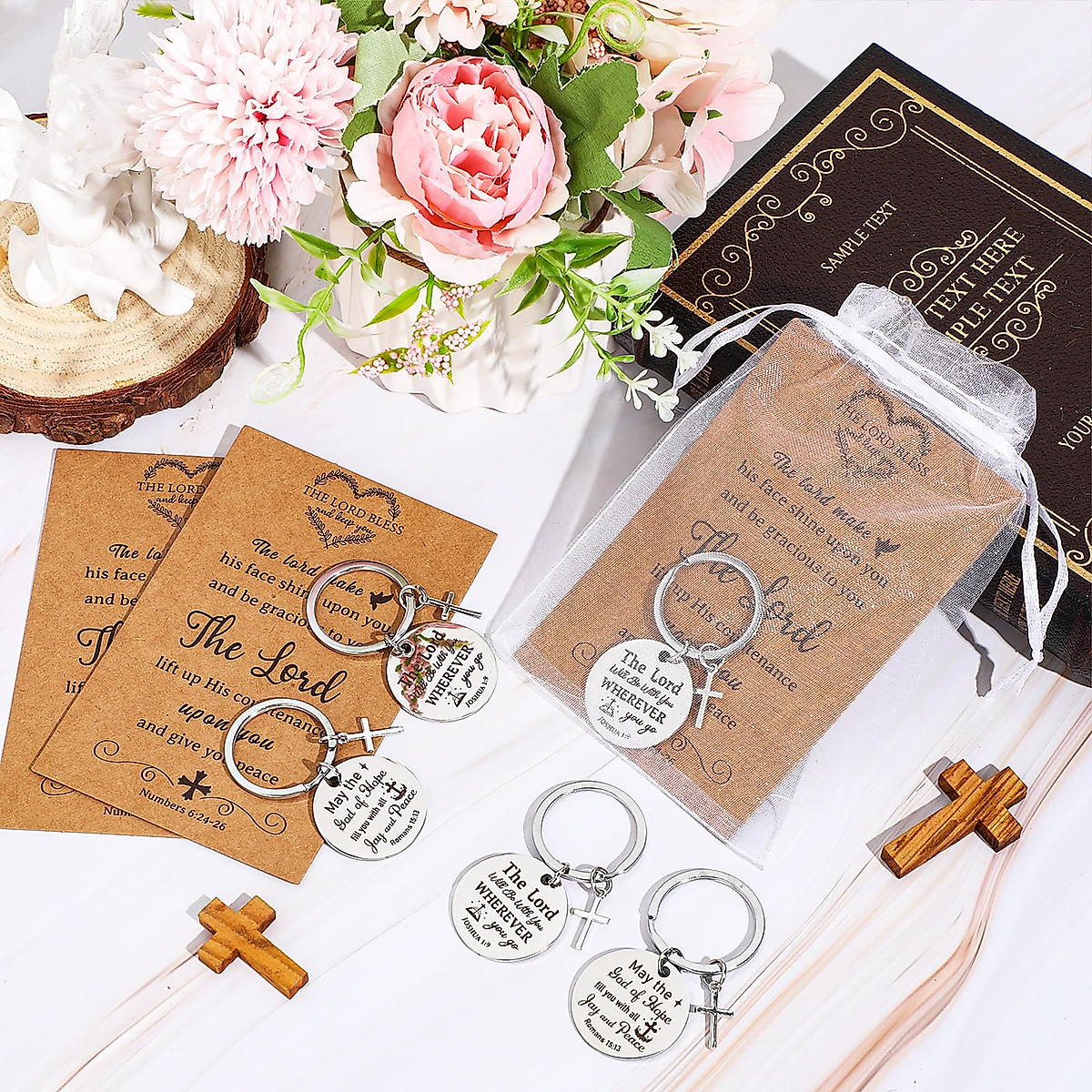Siifert 50 Set Christian Cross Keychains Bulk Bible Verse Religious Prayer Gifts Keychain for Women Men(Round Style)