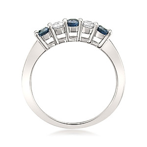 Beyond Brilliance 1/2 Carat Diamond, Prong-Set 14K White Gold Round Diamond & Blue Sapphire Bridal Wedding Band Ring (H-I, I1)