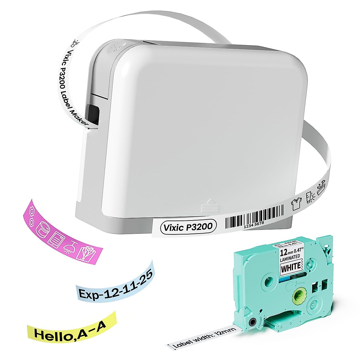 Vixic Handheld Label Maker Machine with Tape, 2024 Upgrade Version Bluetooth Portable Labeler with Multiple Modes for Editing Labels, for 6-12mm 1/4 '-1/2' Tapes, for Home School Office, White-Gray