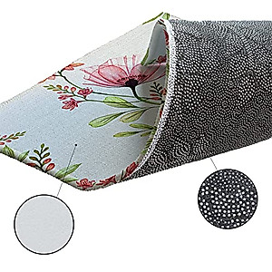 Indoor Area Rug, Red Teal Spring Floral Non Slip Carpet Pad Bathroom Mat, Rustic Summer Flowers Burlap Kitchen Runner Area Rug for Bedroom/Living Room/Kids Room 5'x7'