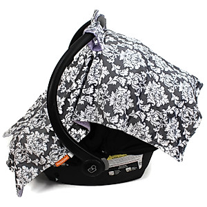 Dear Baby Gear Deluxe Car Seat Canopy, Custom Minky Print Grey and White, Lavender Minky Dot