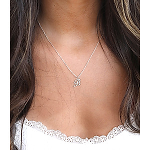 Silver B Necklace A-Z Letter Pendant Necklace for Women 14k Gold/Rose Gold Plated or 925 Sterling Silver Cute Pretty Dainty Girls Women's Capital Letter Necklace (B - Sterling Silver)