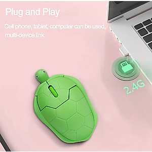 Wireless Mouse,Cute Animal Green Turtle Shape Portable Quiet Optical USB Mice, 1600 DPI 3 Buttons Silent Cordless Mouse for PC Laptop Computer Notebook MacBook Desktop