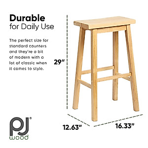 PJ Wood Classic Saddle Seat 29 Inch Tall Kitchen Counter Bar Stool for Homes, Dining Spaces, and Bars with Backless Seat, Natural