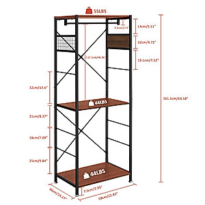KELIXU Freestanding Coat Rack with Shoe Storage, Industrial Hall Tree Entryway Closet Organizer Shelf and Hooks, Closet Garments Shelf on Wheels for Hallway, Bedroom(Rustic Brown)