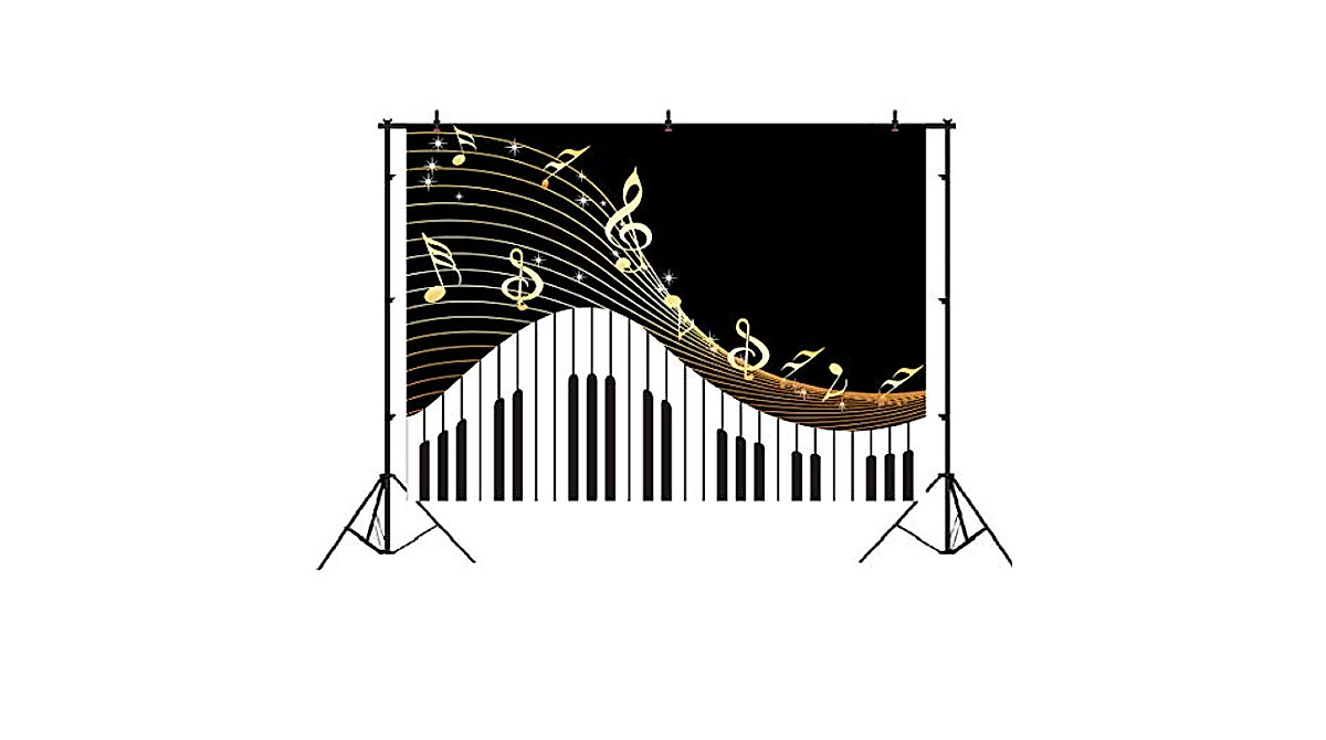 Piano Theme Photography Backdrop - Golden Musical Notes
