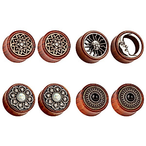 TBOSEN 8PCS Sun Moon Organic Wood Saddle Ear Plugs Tunnels Stretching Punk Piercings Expanders Set