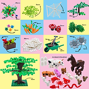 Farm Animals Building Blocks Toys Garden Park Trees and Flowers Classic Botanical Accessories Bricks for Boys Girls Kids Age 6+ Gifts（Include 1 Pcs 10" x 10" Base Plate