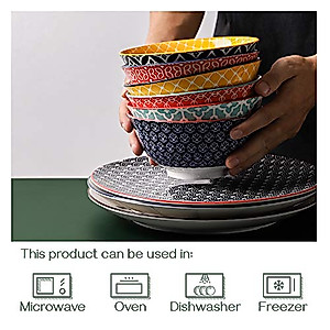 DOWAN Ceramic Cereal Bowls, 23 Oz Vibrant Color Dessert Bowls for Thanksgiving, Christmas and Kitchen, Soup Bowl Set for Pasta, Salad, Ice Cream and Oatmeal, Set of 6