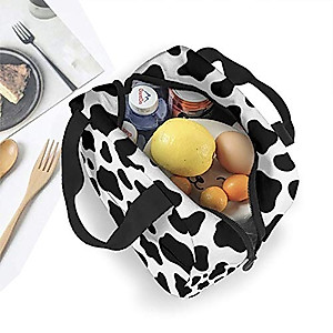 Pastel Tie Dye Portable Insulated Lunch Tote Bag Reusable Lunch Box For Men, Women And Kids (Black And White Cow)