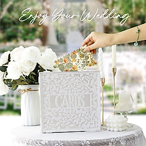 OurWarm White Wedding Card Box for Wedding Reception, Wood Gift Card Box with Slot, Hollow-out Money Envelop Card Box for Wedding Party Graduation Birthday Baby Shower Decorations