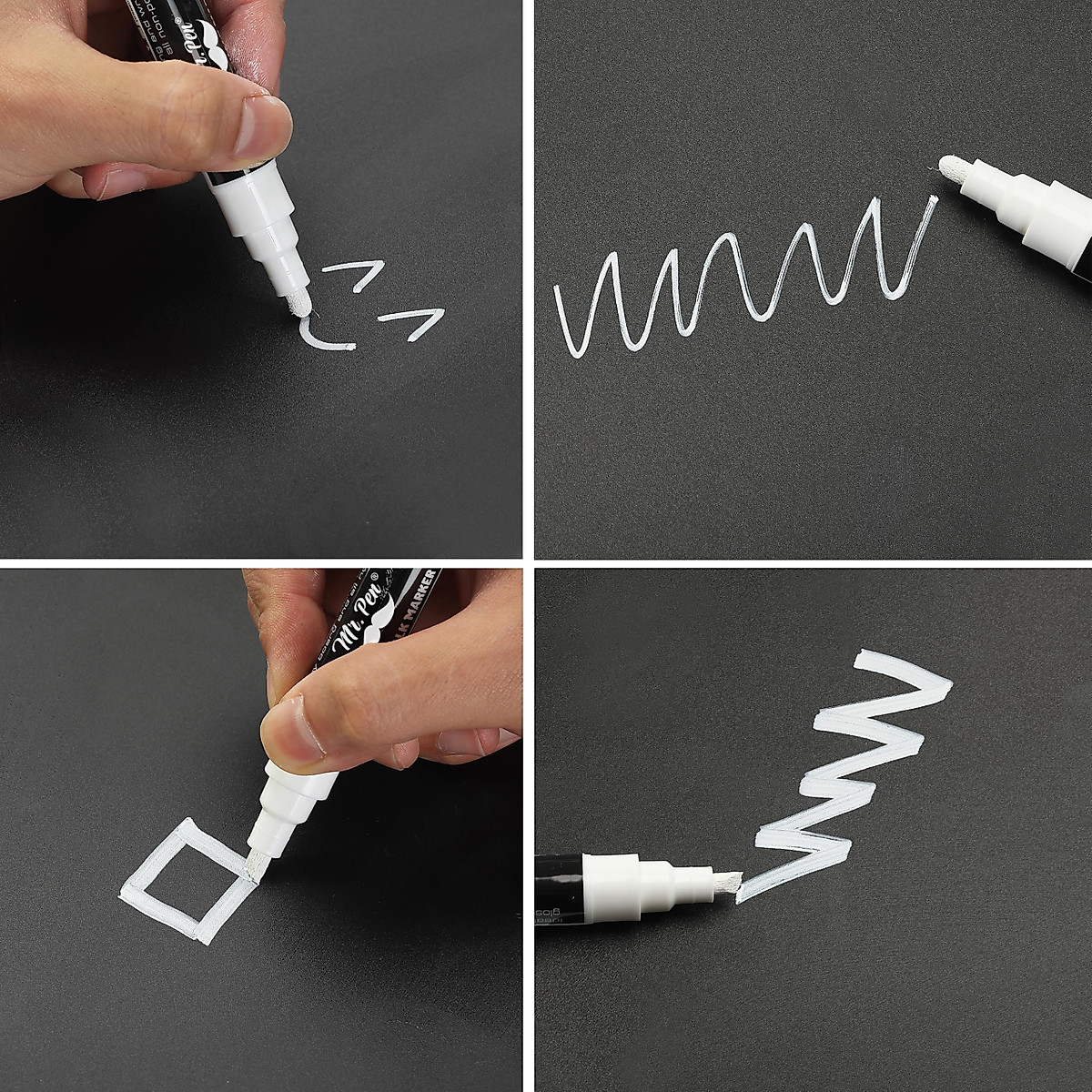 Mr. Pen- White Chalk Markers, 4 Pack, Dual Tip, 8 labels, White Liquid Chalk Marker, Chalk Markers, White Dry Erase Markers, Chalk Markers for Blackboard, Chalkboard pen, White Chalkboard Marker
