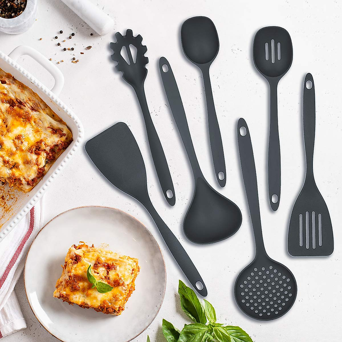 Glad Cooking Kitchen Utensils Set – 7 Pieces, Nylon Tools for Nonstick Cookware, Gray