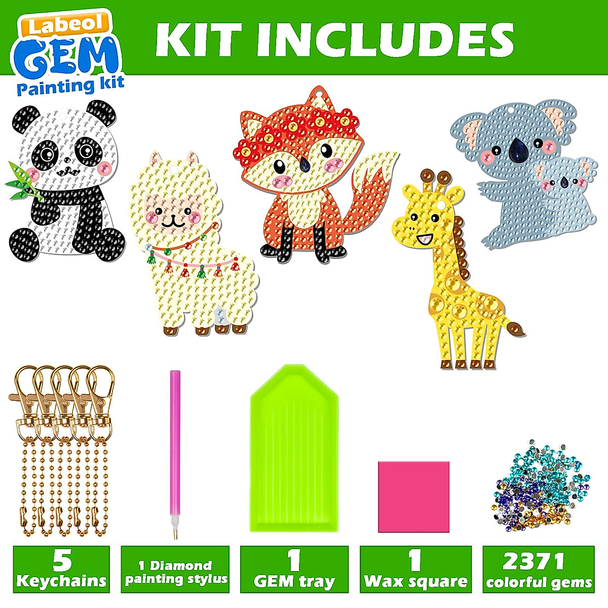 Labeol Arts and Crafts for Kids Ages 8-12 - Creat Your Own GEM Keychains-5D Diamond Art by Numbers GEM Art Kits for Kids Girls Toddler Crafts Age 6-7 6-8 10-12 (Animal)