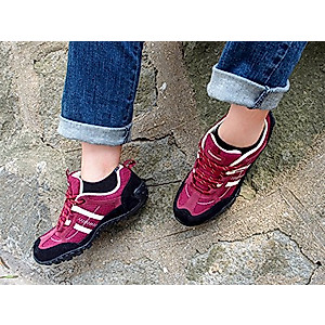 Knixmax Women's Hiking Shoes Lightweight Non-Slip Climbing Trekking Sneakers for Woman Camping Backpacking Shoe Wine Red Size 8 US/EU 39