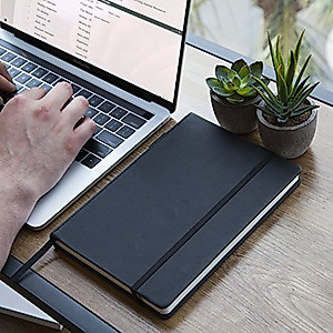 Thick Hardcover Journal Notebook - Ruled/Lined A5 (5x8 inch), Deluxe 120gsm Paper, Lays Flat for Writing, Professional Notebooks for Work, Business, Office, Executive - Men & Women - Black