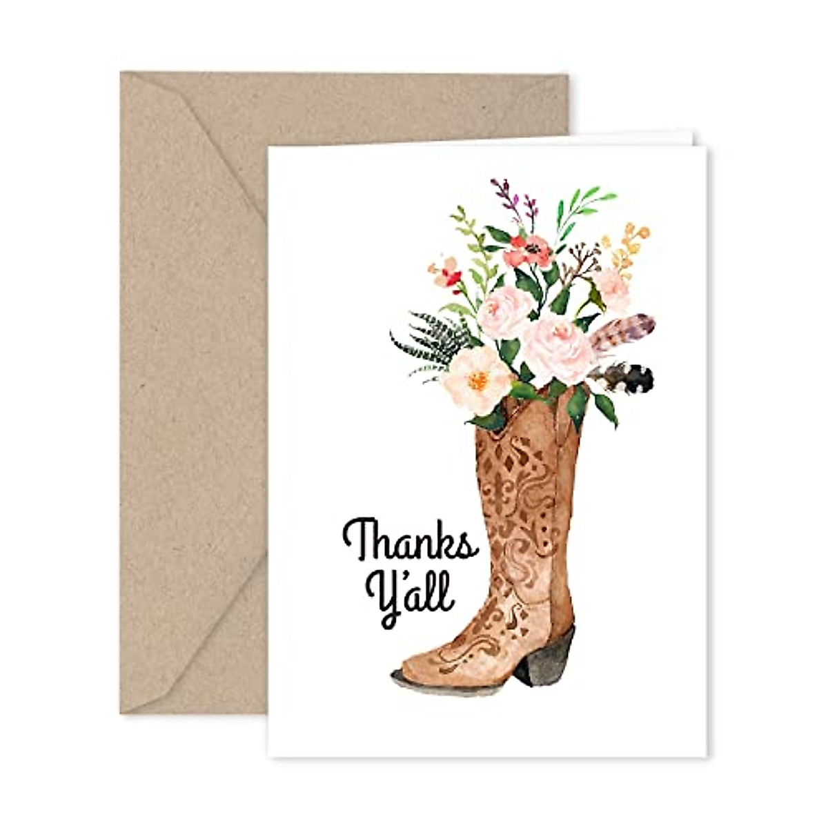 Paper Frenzy Western Thanks Y'all Thank You Note Cards and Kraft Envelopes - 25 pack