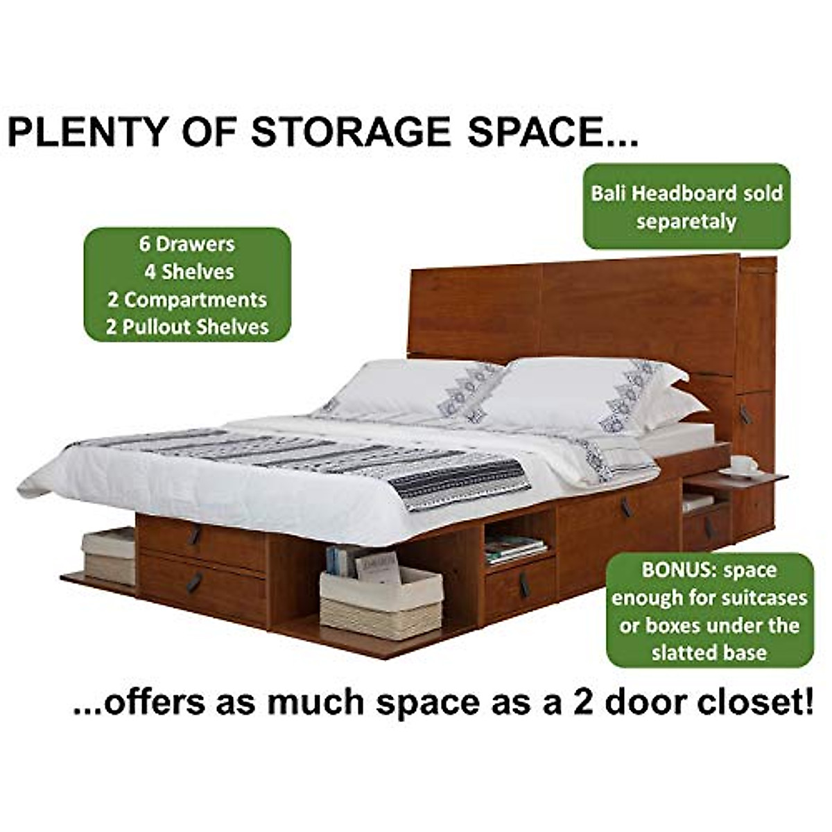 memomad Bali Storage Platform Bed with Drawers (Queen Size, Caramel)