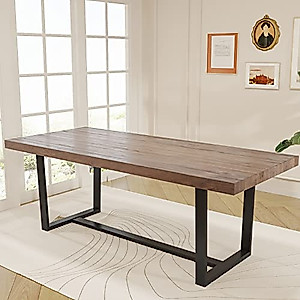 SOSPIRO 72 inch Wood Dining Table for 6 to 8, Industrial Rustic Rectangular Farmhouse Table with Steel Legs Metal Frame For Kitchen, Dining Room, Home Furniture, Brown