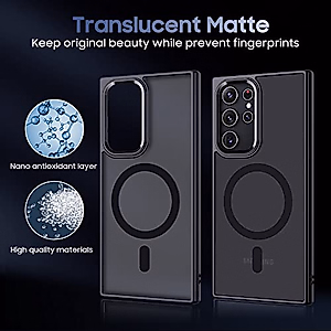 MAKAVO Translucent Matte for Samsung Galaxy S22 Ultra Case, Compatible with MagSafe, Slim Thin Magnetic Cover with Camera Lens Protector Shockproof Phone Shell (Black)