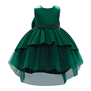 Flower Toddler Baby Girls Dress Formal Bowknot Tutu Backless Ruffle Puffy Tulle Gowns Princess Wedding Communion Christening Baptism Pageant Birthday Lace Party Wear Green 4-5T
