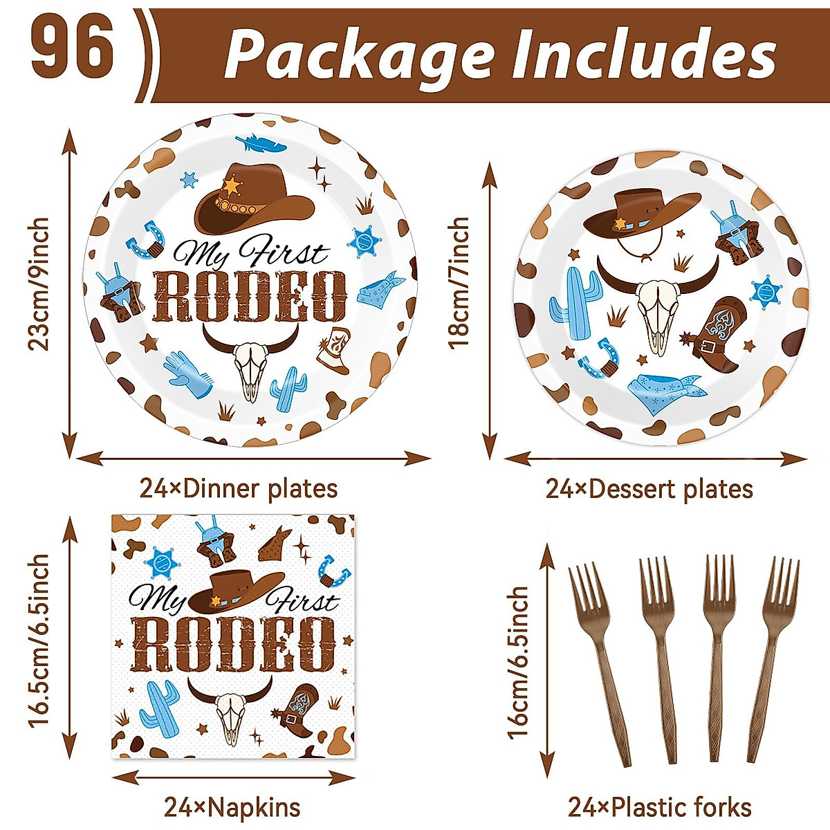96 Pcs My First Rodeo Birthday Party Supplies Paper Plates Napkins Western Blue Cowboy 1st Rodeo Party Birthday Tableware Set Decorations Favors for Boy Baby Shower Serves 24