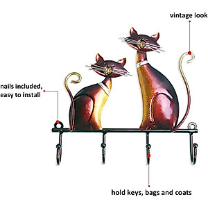 Tooarts Wall Mounted Key Holder Iron Cat Wall Hanger Hook Decor 4 Hooks for Coats Bags Wall Mount Clothes Holder Decorative Gift
