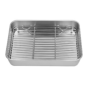 Nonstick Roasting Pan, Small Roasting Pan with Flat Rack, Roasting Pan and Rack Set, Professional Roast Pan with Non-Stick Rack(23.5 * 17.5 * 5CM)