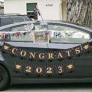 Graduation Banner 2023 Personalized Black and Gold - Congrats Grad Bunting Banner 2023 with Gold Pens for Car Home Senior College Graduation Party Decorations